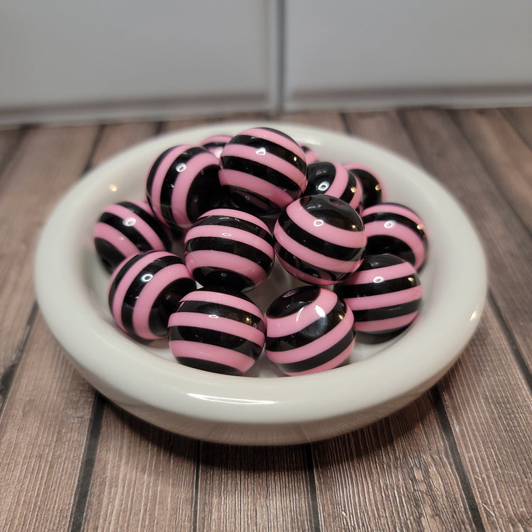 20mm Pink and Black Stripe Beads – WinDexie Beads & Co